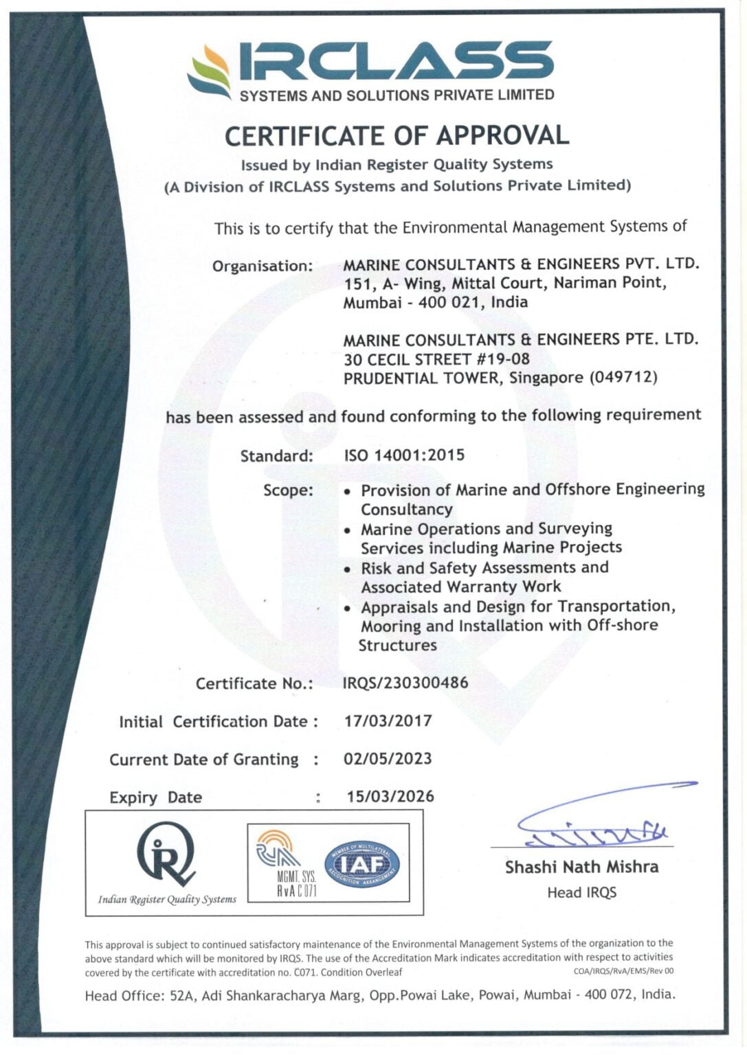 ISO Certificates – MCE
